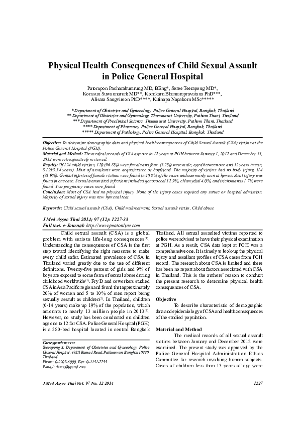 (PDF) Physical health consequences of child sexual assault in Police ...