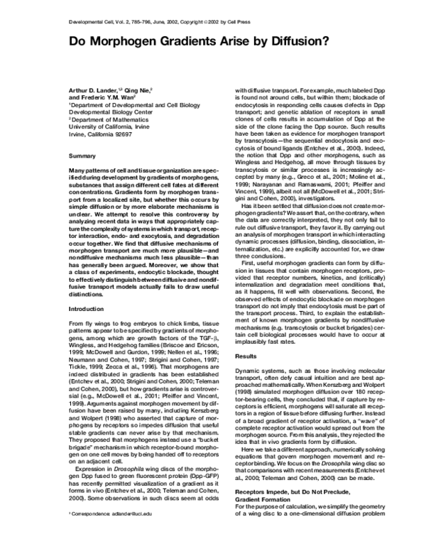 (PDF) Do Morphogen Gradients Arise by Diffusion?