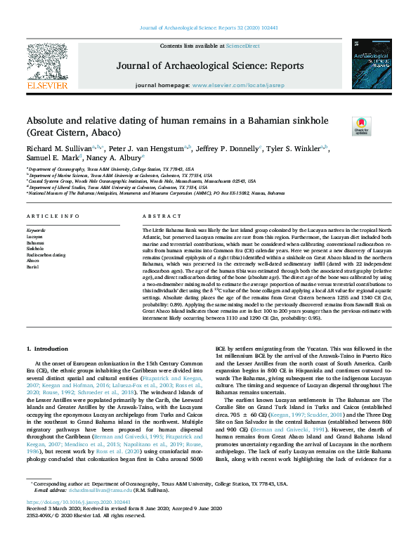 (PDF) Absolute and relative dating of human remains in a Bahamian ...