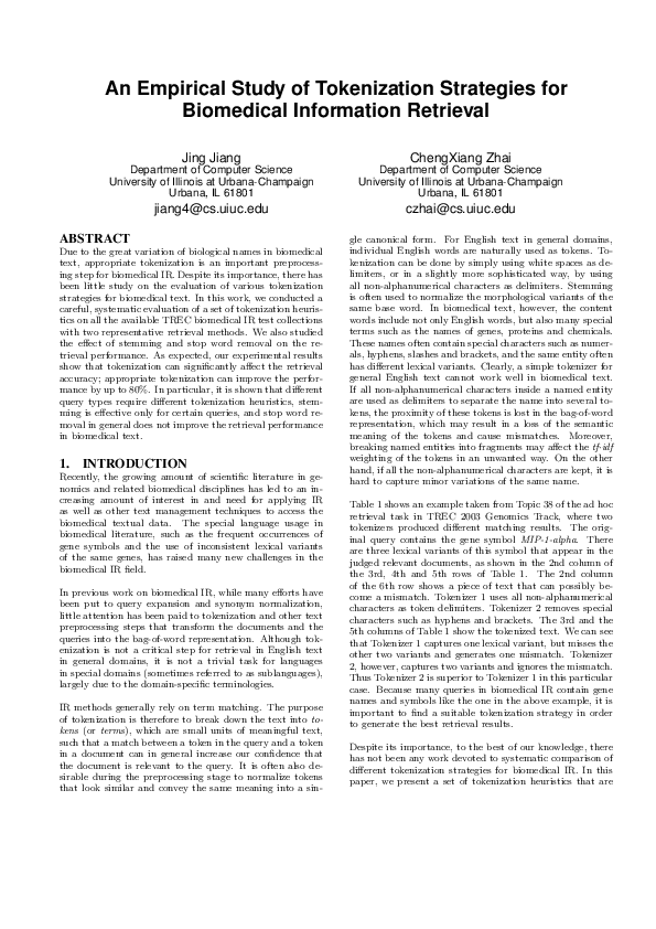 (PDF) An empirical study of tokenization strategies for biomedical ...
