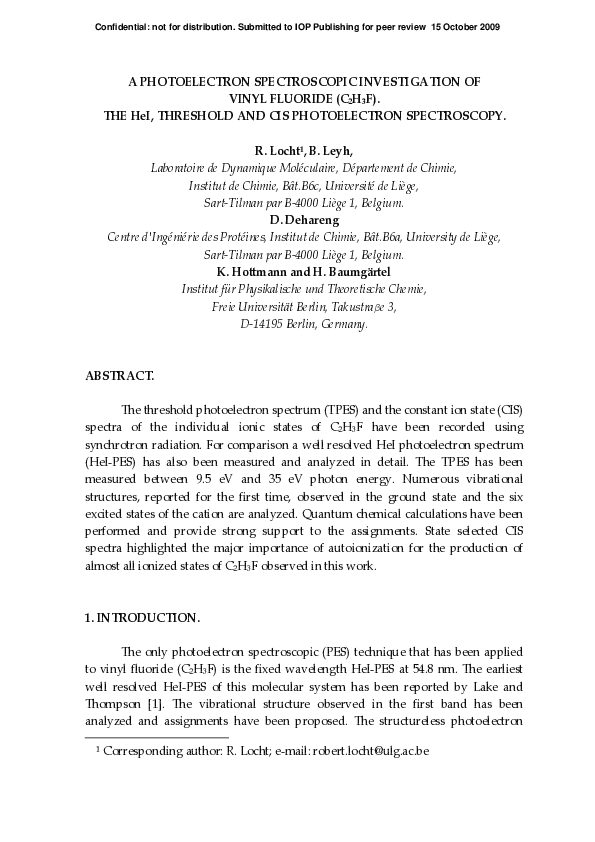 (PDF) A photoelectron spectroscopic investigation of vinyl fluoride (C ...