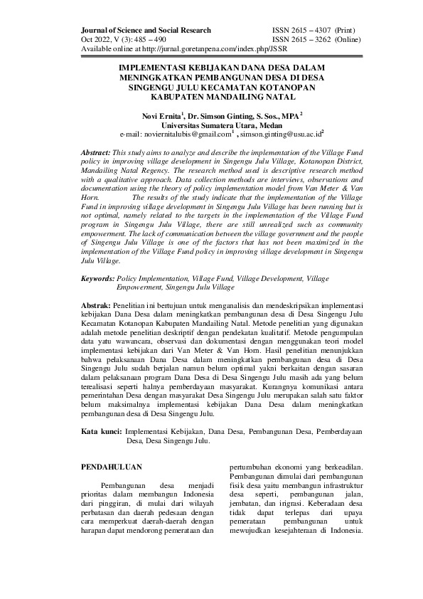 (PDF) Implementasi Kebijakan Dana Desa Dalam Meningkatkan Pembangunan ...