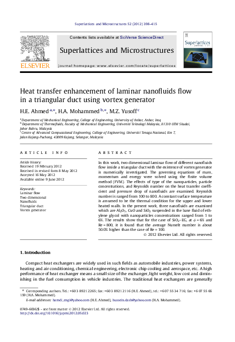 (PDF) Heat transfer enhancement of laminar nanofluids flow in a ...