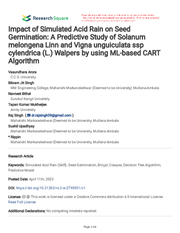 (PDF) Impact of Simulated Acid Rain on Seed Germination: A Predictive ...