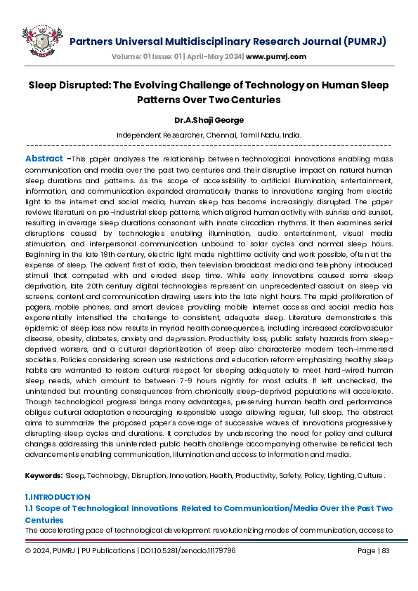 (PDF) Sleep Disrupted: The Evolving Challenge of Technology on Human ...
