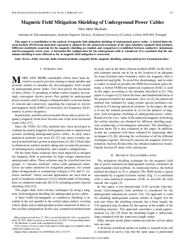 (PDF) Magnetic Field Mitigation Shielding of Underground Power Cables