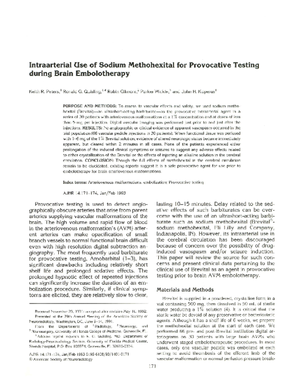 (PDF) Intraarterial use of sodium methohexital for provocative testing ...