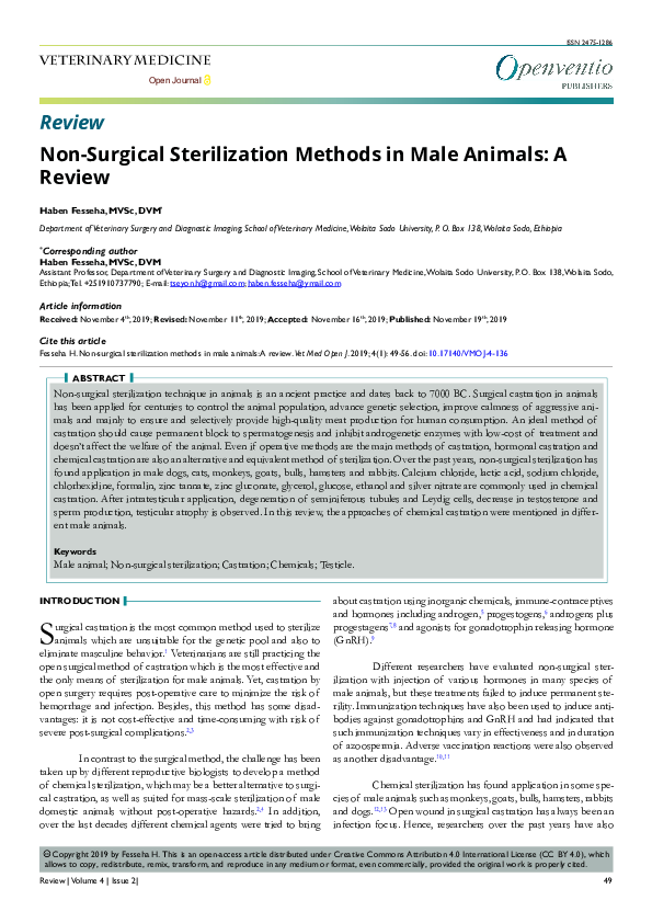 (PDF) Non-Surgical Sterilization Methods in Male Animals: A Review