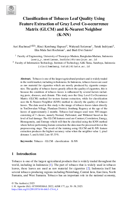 (PDF) Classification of Tobacco Leaf Quality Using Feature Extraction ...