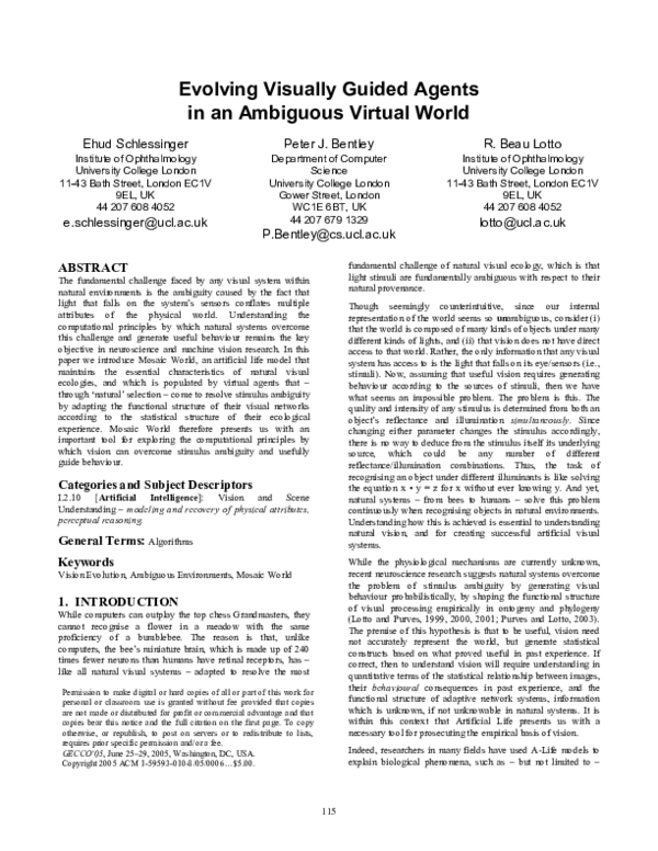 (PDF) Evolving visually guided agents in an ambiguous virtual world