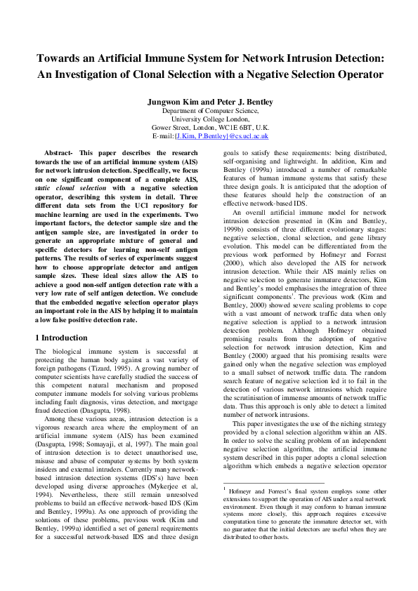 (PDF) Towards an artificial immune system for network intrusion detection: an investigation of ...