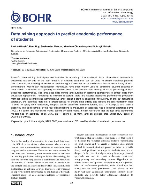 (PDF) Data mining approach to predict academic performance of students