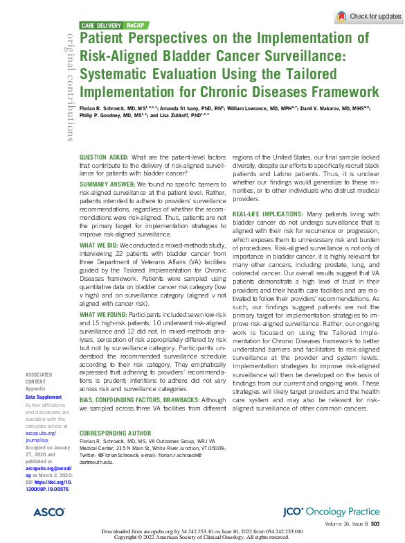 (PDF) Patient Perspectives on the Implementation of Risk-Aligned Bladder Cancer Surveillance ...