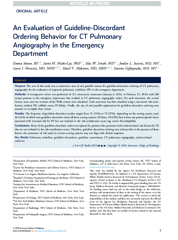 (PDF) An Evaluation of Guideline-Discordant Ordering Behavior for CT ...
