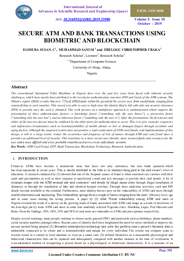 (PDF) Secure Atm and Bank Transactions Using Biometric and Blockchain