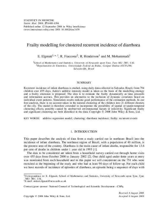 (PDF) Frailty modelling for clustered recurrent incidence of diarrhoea ...