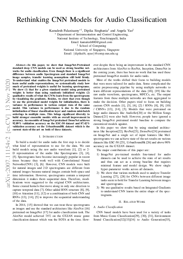 (PDF) Rethinking CNN Models for Audio Classification