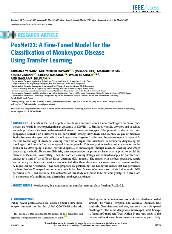 (PDF) PoxNet22: A Fine-Tuned Model for the Classification of Monkeypox Disease Using Transfer ...
