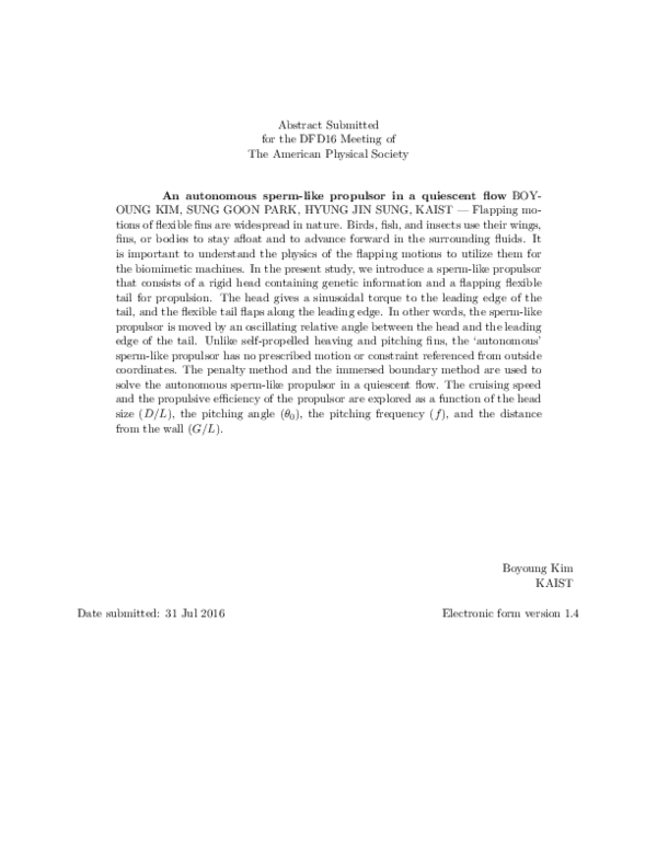 (PDF) An autonomous sperm-like propulsor in a quiescent flow