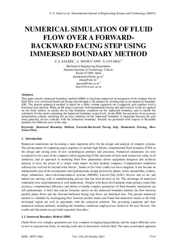 (PDF) Numerical Simulation of Fluid Flow Over a Forwardbackward Facing Step Using Immersed ...