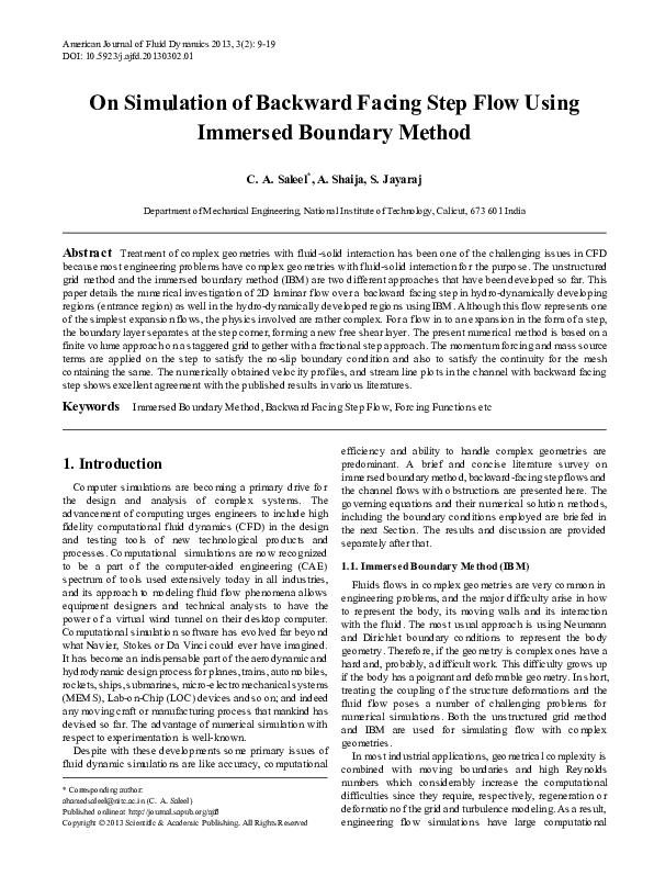 (PDF) On Simulation of Backward Facing Step Flow Using Immersed ...