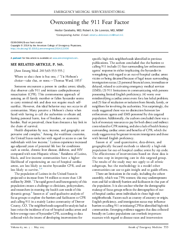 (PDF) Overcoming the 911 Fear Factor