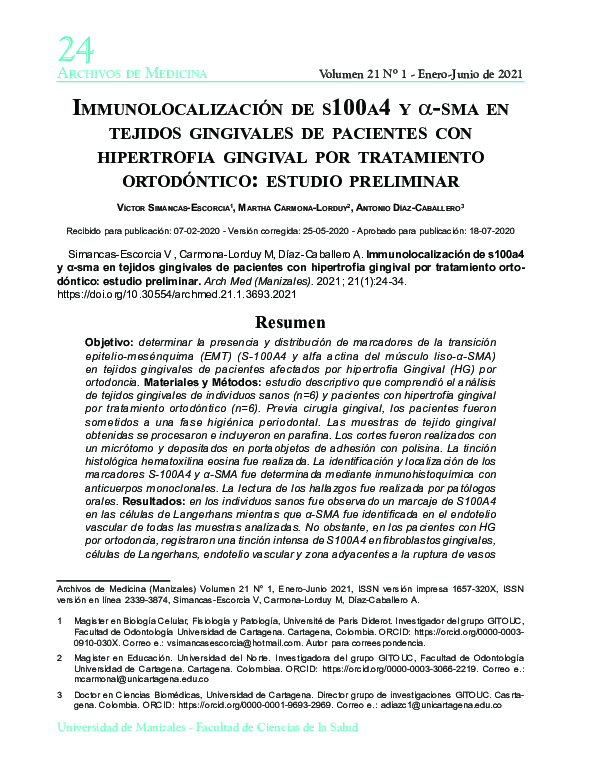 (PDF) Immunolocalización de s100a4 y α-sma en tejidos gingivales de ...