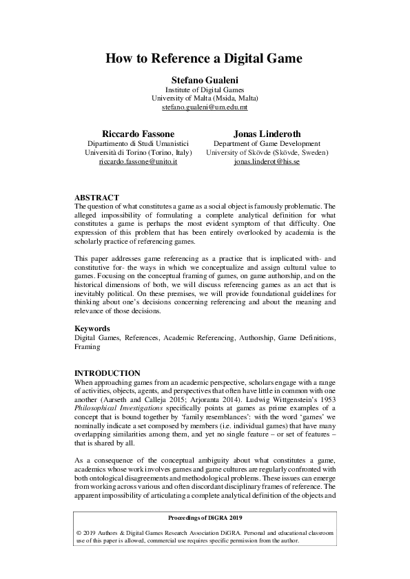 (PDF) How to Reference a Digital Game