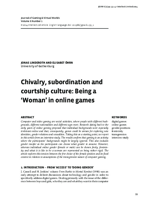 (PDF) Chivalry, subordination and courtship culture: Being a ‘Woman’ in online games