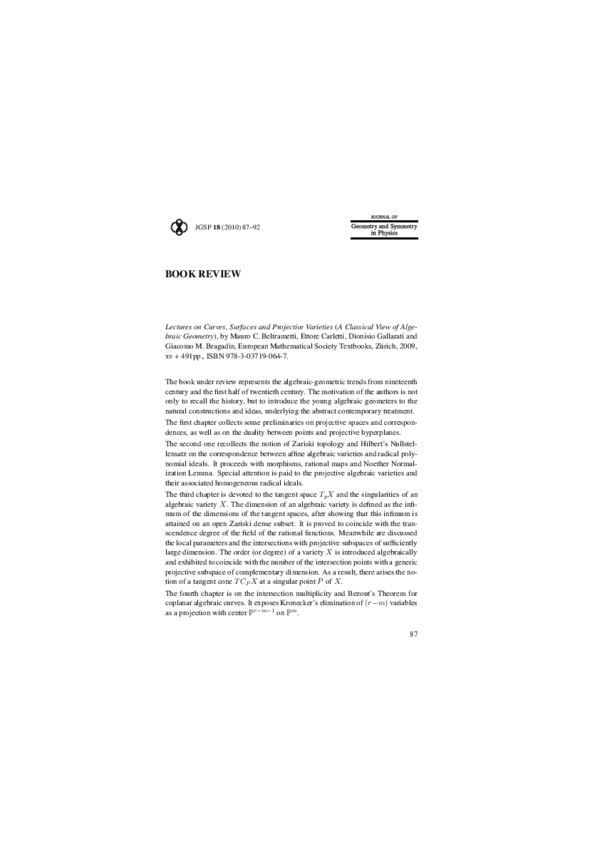 (PDF) Lectures on Curves, Surfaces and Projective Varieties (A ...