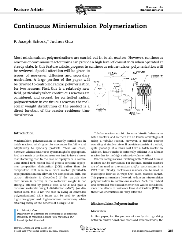 (PDF) Continuous miniemulsion polymerization