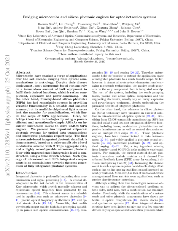 (PDF) Bridging microcombs and silicon photonic engines for optoelectronics systems