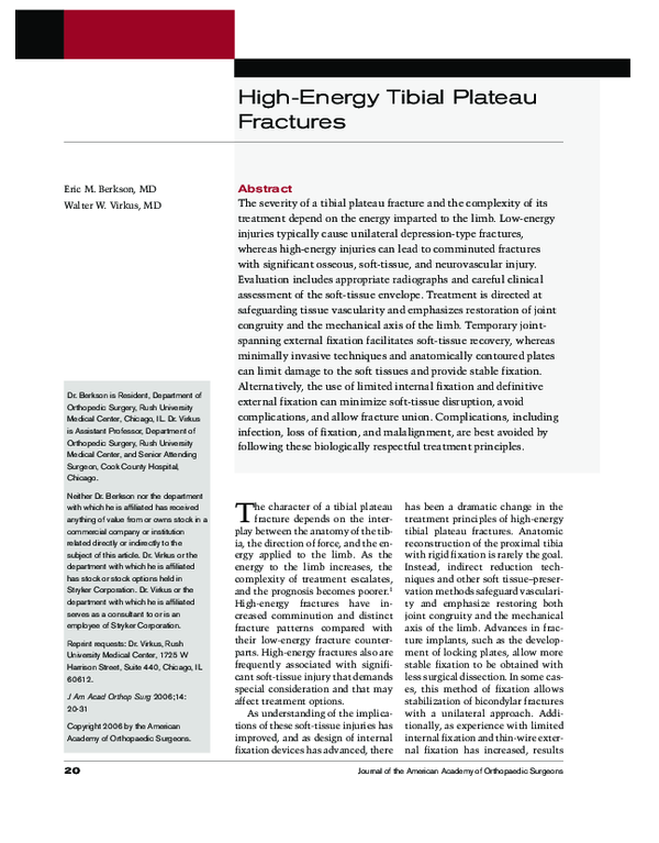 (PDF) High-Energy Tibial Plateau Fractures