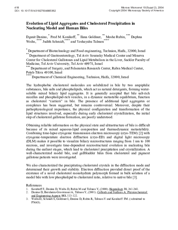 (PDF) Evolution of Lipid Aggregates and Cholesterol Precipitation in ...