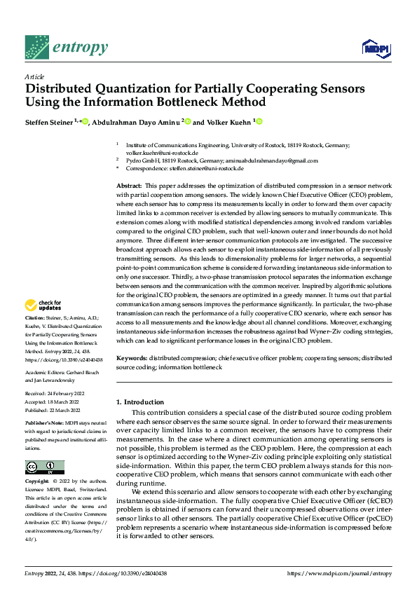 Pdf Distributed Quantization For Partially Cooperating Sensors Using The Information
