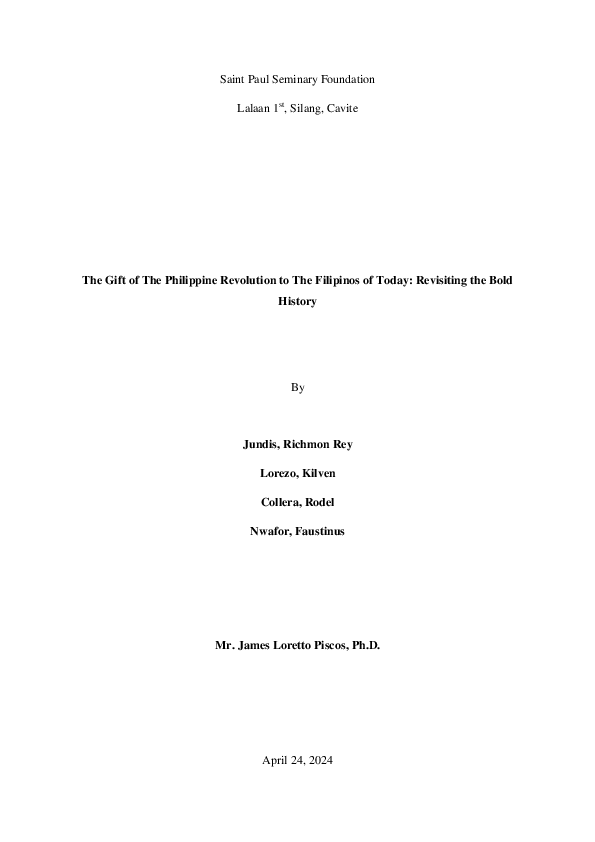 (PDF) The Gift of The Philippine Revolution to The Filipinos of Today ...