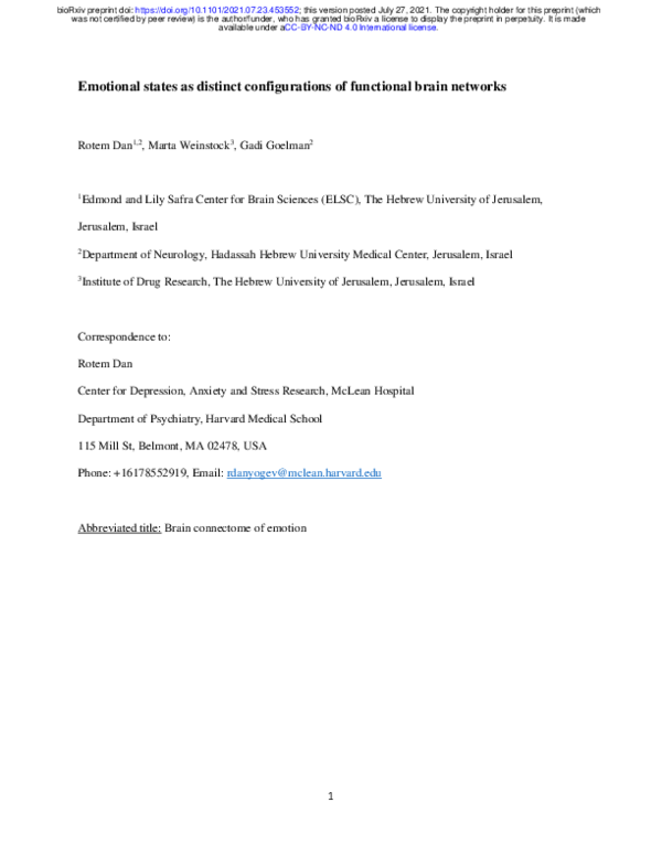 (PDF) Emotional states as distinct configurations of functional brain ...