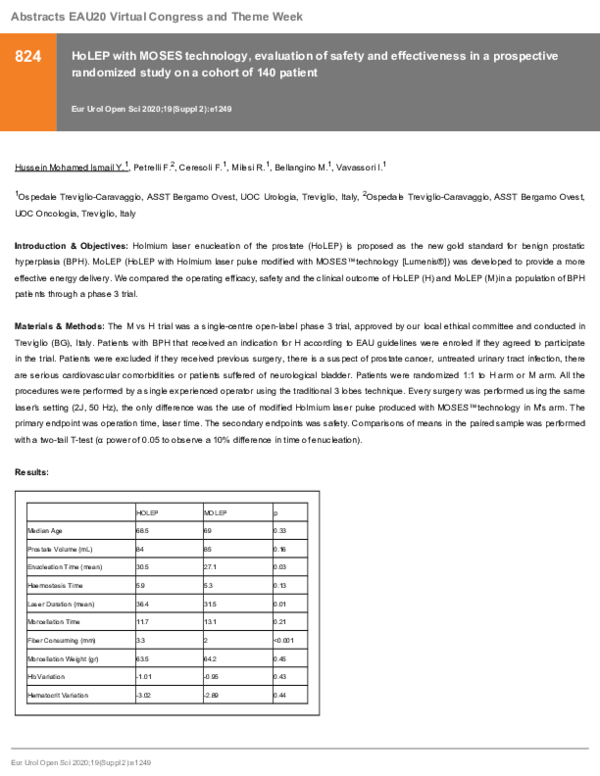 (PDF) HoLEP with MOSES technology, evaluation of safety and ...