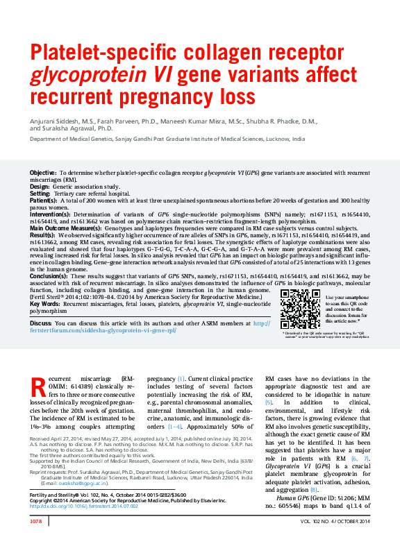 (PDF) Platelet-specific collagen receptor glycoprotein VI gene variants ...