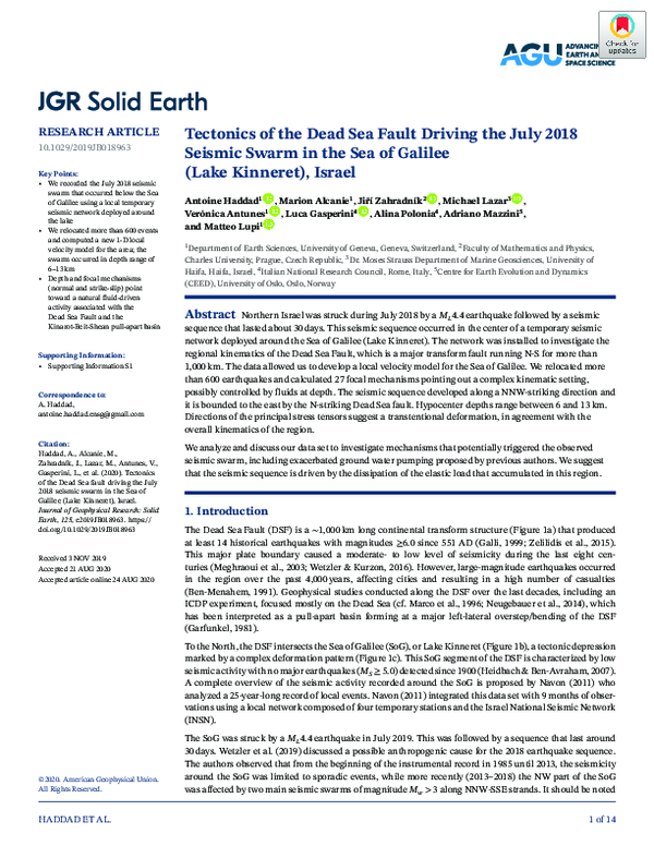 (PDF) Tectonics of the Dead Sea Fault Driving the July 2018 Seismic ...