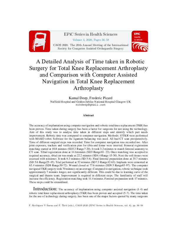 (PDF) A Detailed analysis of Time taken in Robotic Surgery for Total ...