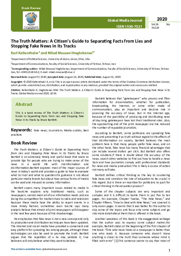 (PDF) The Truth Matters: A Citizen’s Guide to Separating Facts from Lies and Stopping Fake News ...