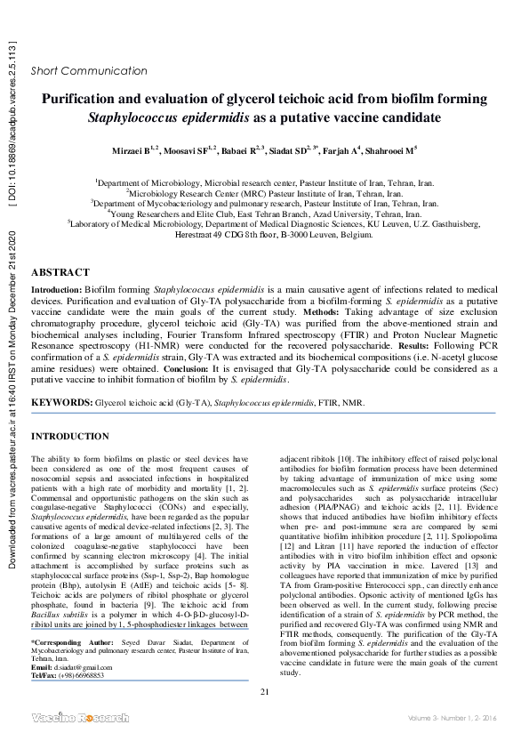 (PDF) Purification and evaluation of glycerol teichoic acid from ...