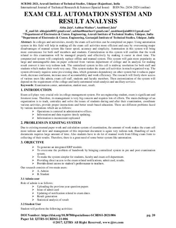 (PDF) Exam Cell Automation System and Result Analysis