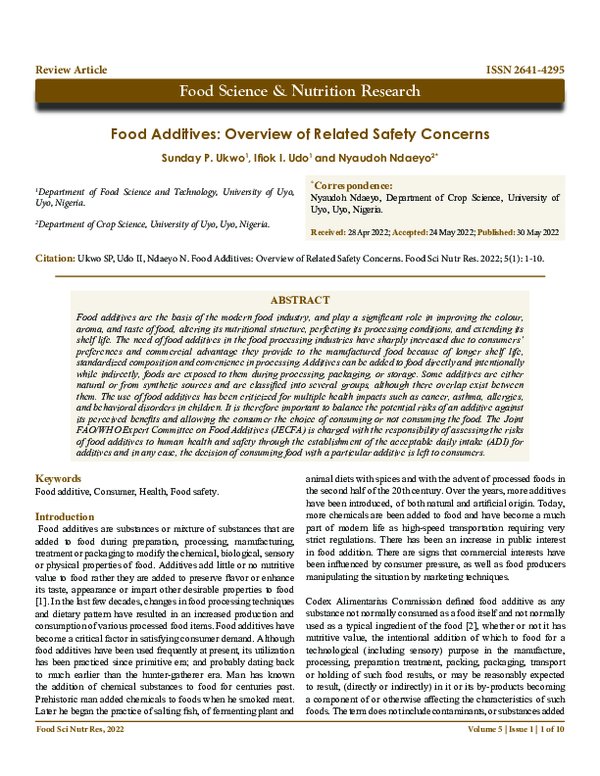 (PDF) Food Additives: Overview of Related Safety Concerns