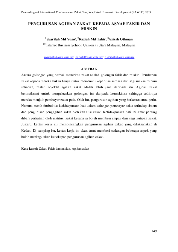 (PDF) Pengurusan agihan zakat kepada asnaf fakir dan miskin