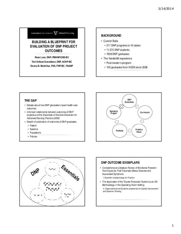 (PDF) Building a Blueprint for Evaluation of DNP Project Outcomes