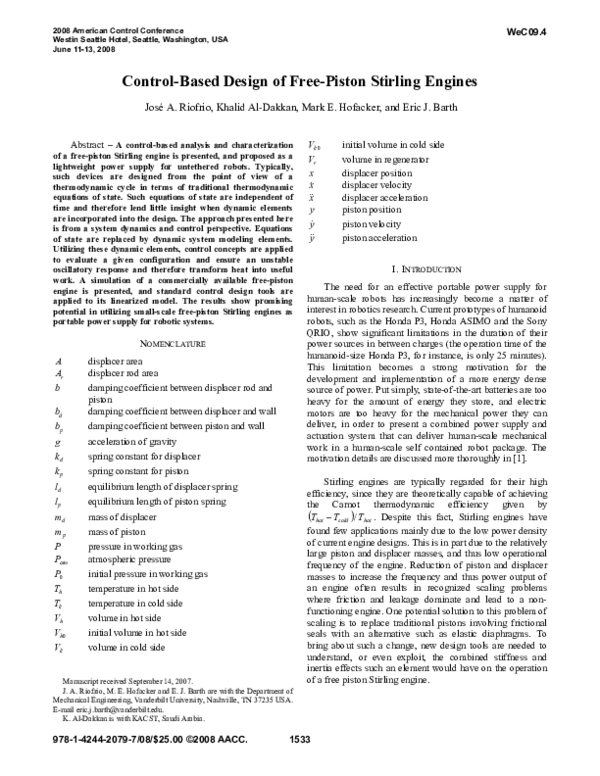 (PDF) Dynamic Modeling of a Regenerator for the Control-Based Design of ...