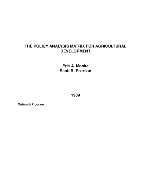 (PDF) THE POLICY ANALYSIS MATRIX FOR AGRICULTURAL DEVELOPMENT