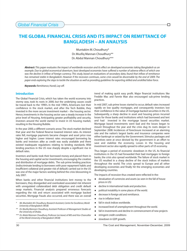 (PDF) The Global Financial Crisis and its impact on the Remittance of ...